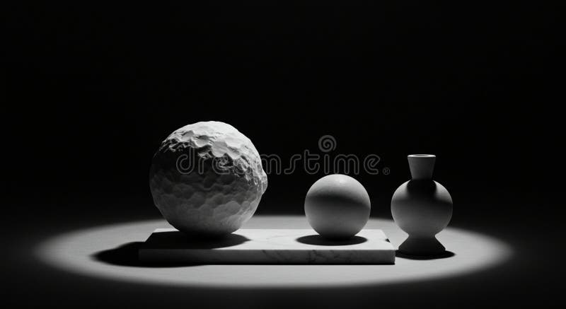A Still Life Composition Featuring Three White Objects on a Rectangular ...