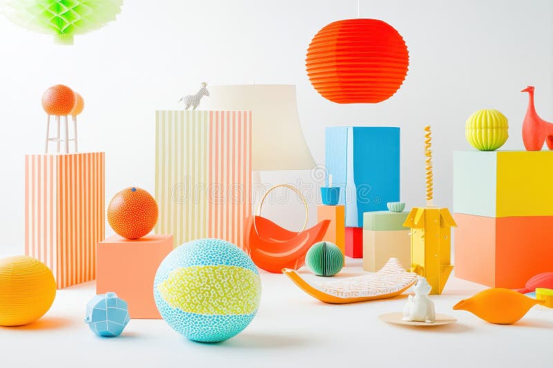 Colorful Abstract Still Life with Geometric Shapes and Objects Stock ...