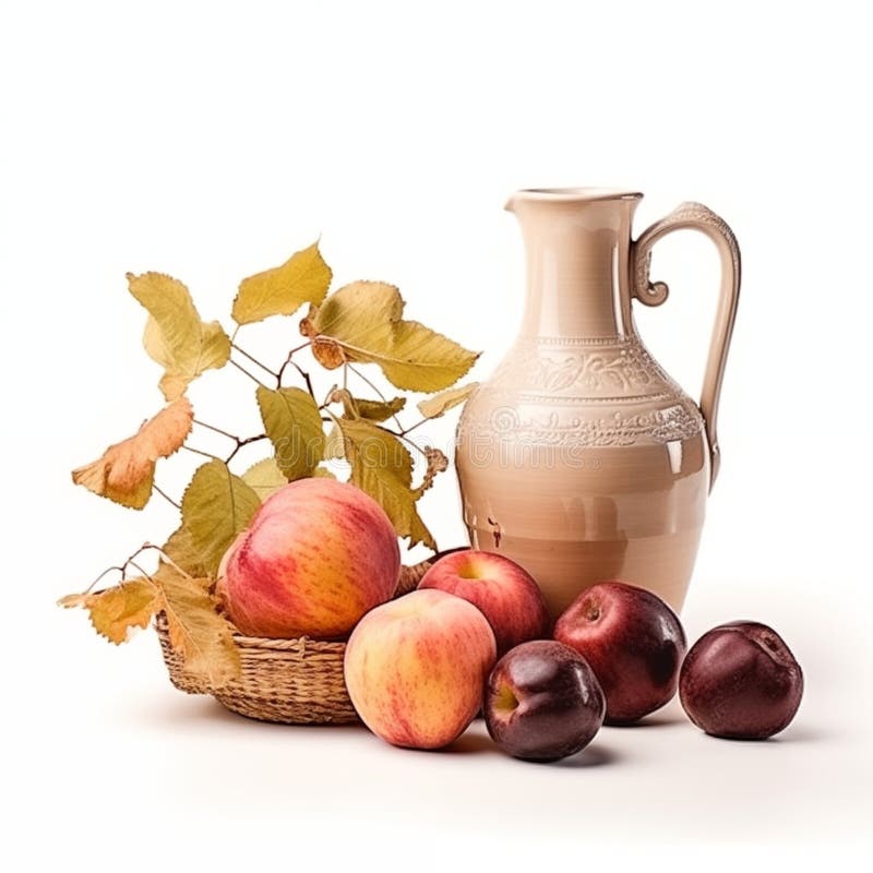 Still Life Composition of Fresh Autumn Fruits and Ceramic Pitcher Stock ...