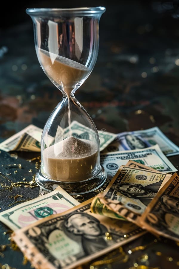 Hourglass and Currency Symbolize Financial Time Management. a Reminder that Time is Money. the ...