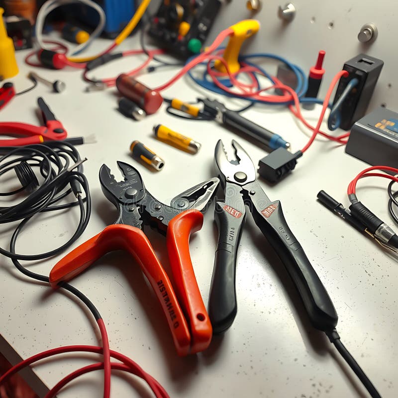 Still Life Composition with Vintage and Modern Cable Cutters Lying on a ...