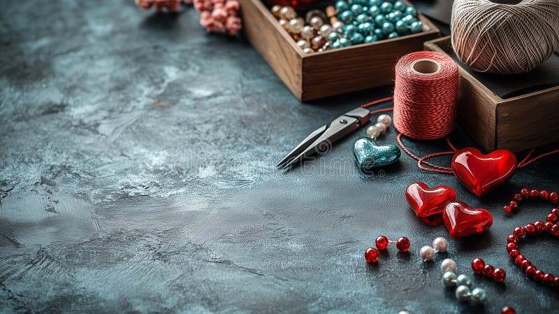 Still Life of Crafting Materials on a Textured Surface with Heart ...