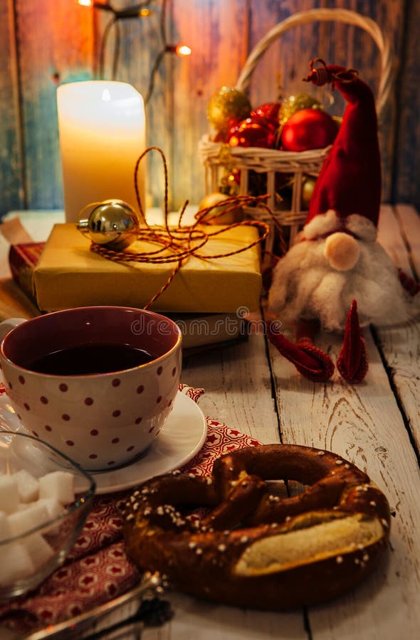 Still Life with Cup of Tea and Christmas Time Atributes Stock Photo ...