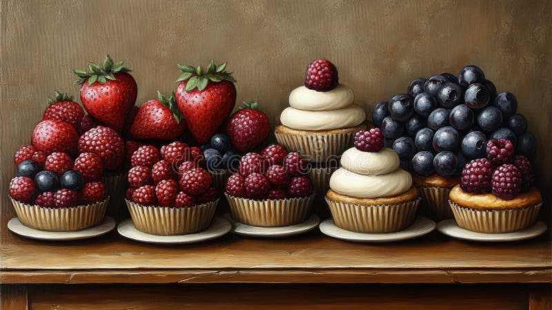 Still Life of Cupcakes and Berries Stock Image - Image of food, grapes ...