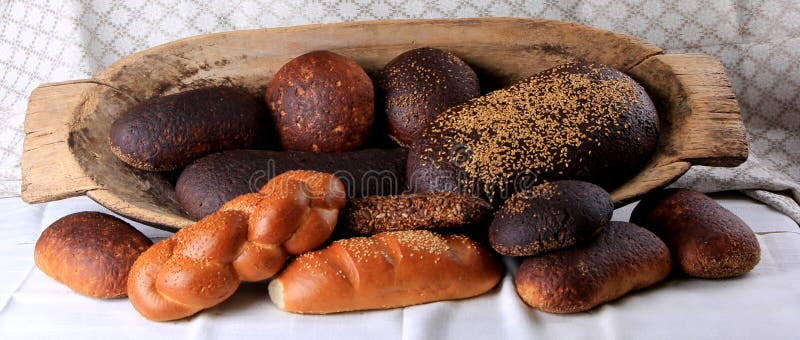 Still Life with Different Types of Bread: Black, Rye, White Bread ...