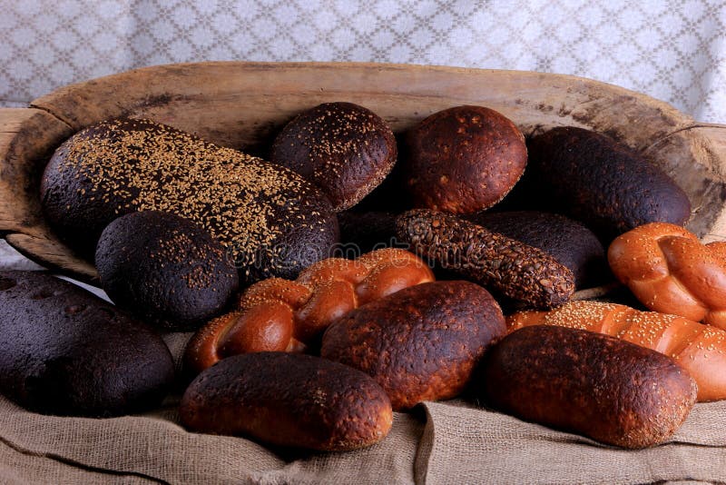 Still Life with Different Types of Bread: Black, Rye, White Bread ...