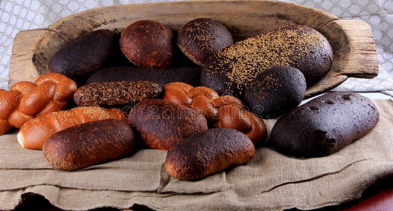 Still Life with Different Types of Bread: Black, Rye, White Bread ...