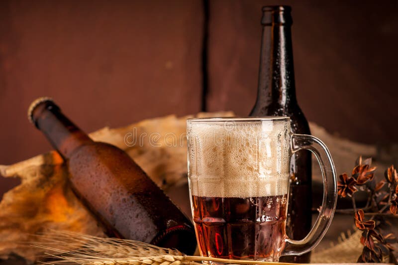 Still Life with a Draft Beer by the Glass on Wooden Table Stock Photo ...