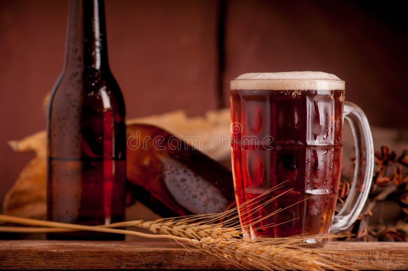 Still Life with a Draft Beer by the Glass on Wooden Table Stock Image ...
