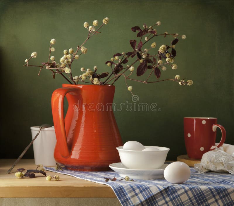 Still Life with Eggs and Red Jug Stock Photo - Image of fine, still ...