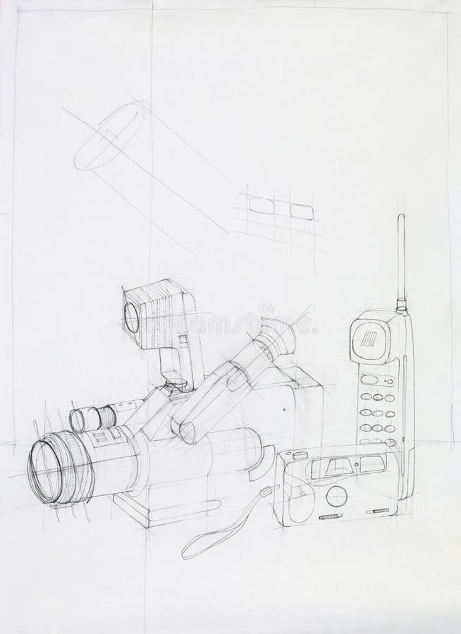 Still Life with Electronic Devices, Sketch Stock Illustration ...