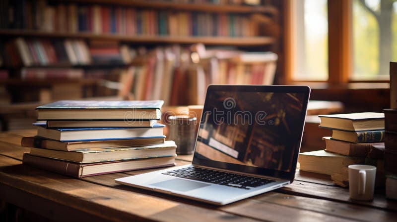 A Still Life Featuring a Stack of Books, a Laptop, and a Notepad on a ...