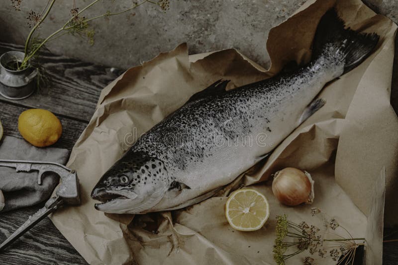 Still Life with Fish and Vegetables on a Kitchen Table Stock Image ...