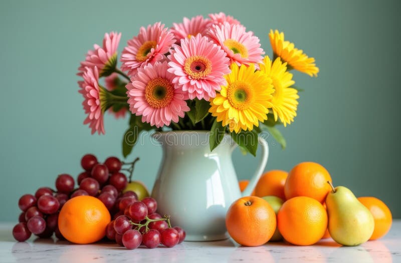 Still Life of Flowers and Fruit at 4-11-2024 Stock Illustration ...