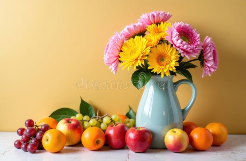 Still Life of Flowers and Fruit at 4-11-2024 Stock Illustration ...