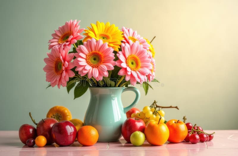 Still Life of Flowers and Fruit at 4-11-2024 Stock Illustration ...