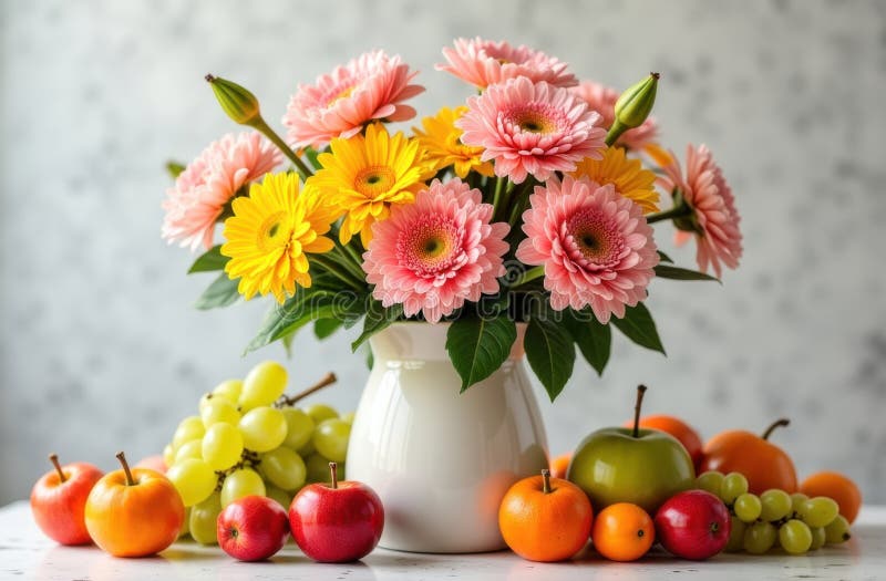 Still Life of Flowers and Fruit at 4-11-2024 Stock Illustration ...