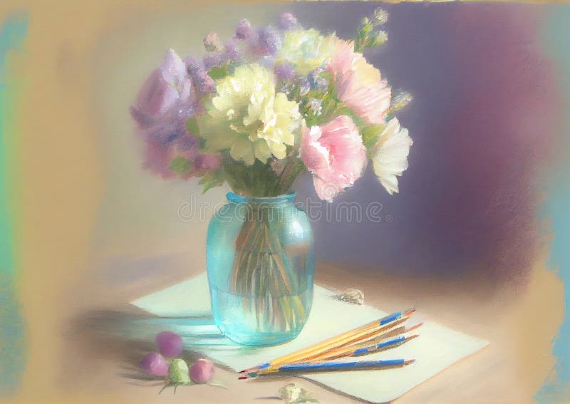Still Life Flowers in a Jar. Paint with Watercolor Stock Illustration ...