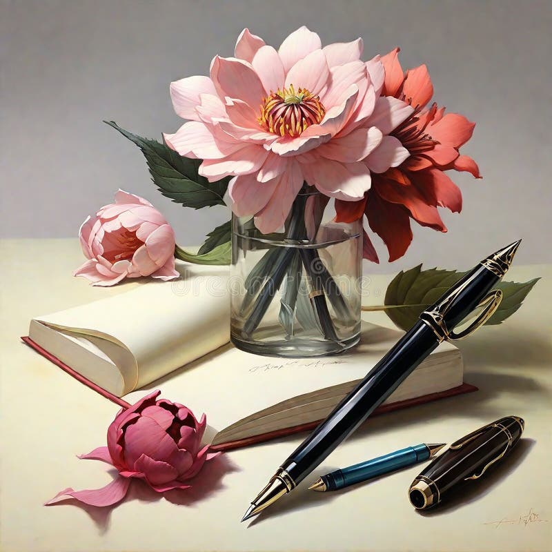 Still Life with Flowers and Notebook Stock Illustration - Illustration ...