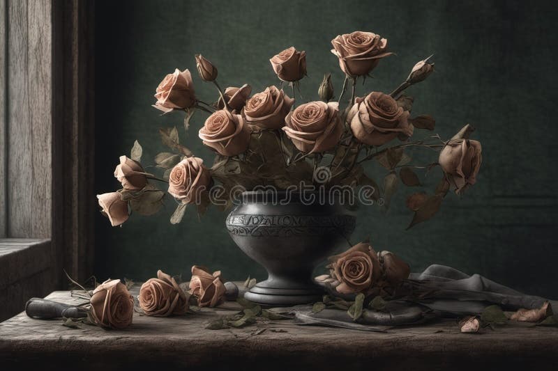 Still Life of Flowers and Roses. Stock Illustration - Illustration of ...