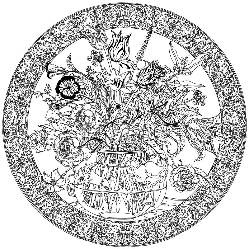 Still life with flowers stock vector. Illustration of ornate - 66516092