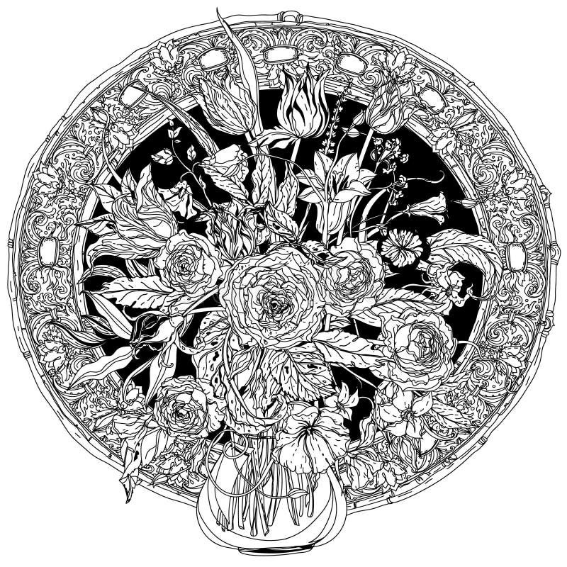 Still life with flowers stock vector. Illustration of lace - 62824157