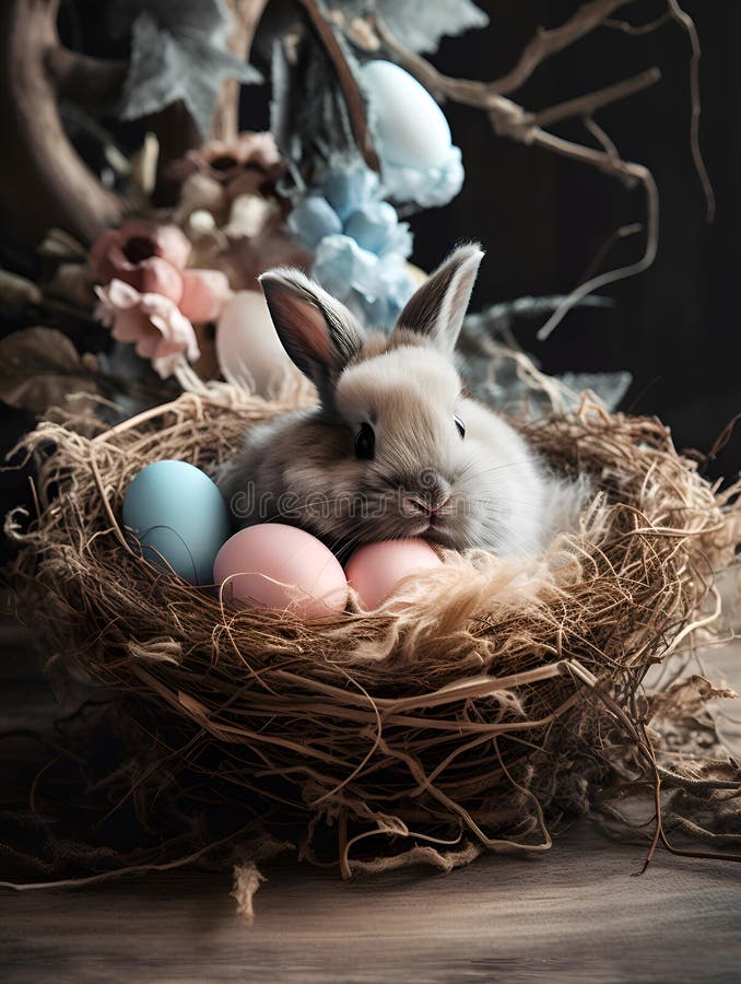 Easter Bunny and Easter Eggs in the Nest (Generative AI) Stock ...