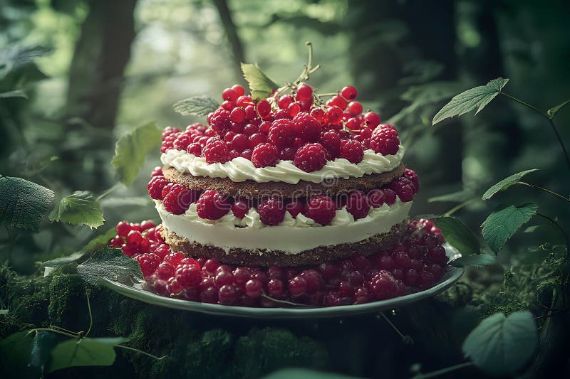 Still Life of Forest Fruit Cake Stock Illustration - Illustration of ...