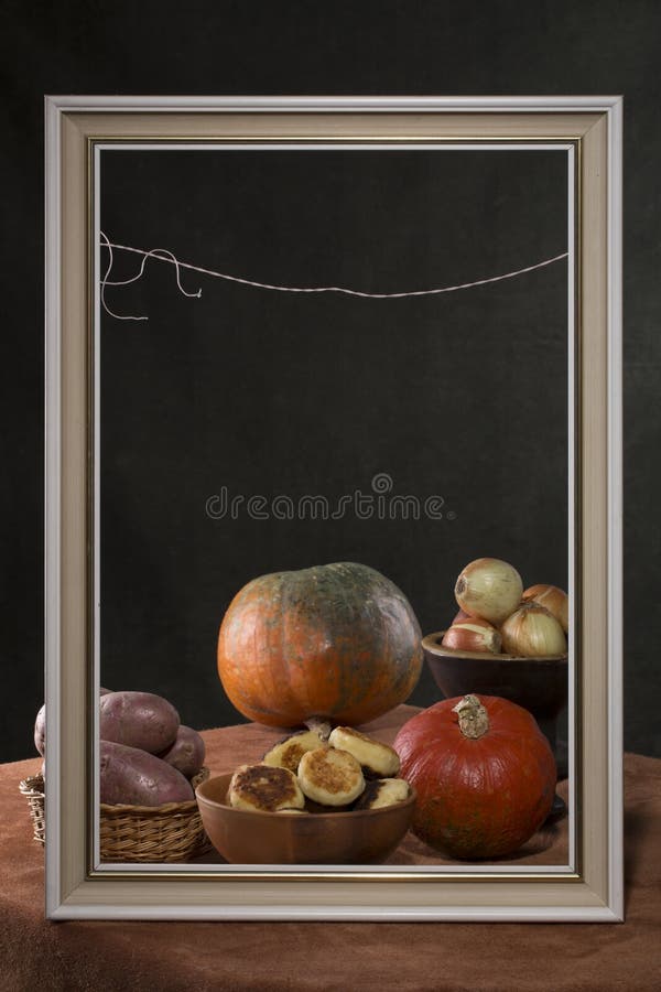 Still Life in a Frame with Fried Cheesecakes and Vegetables Stock Image ...
