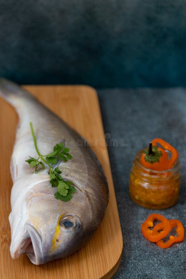 Still Life with Fresh Fish and Ingredients for Cooking Stock Image ...