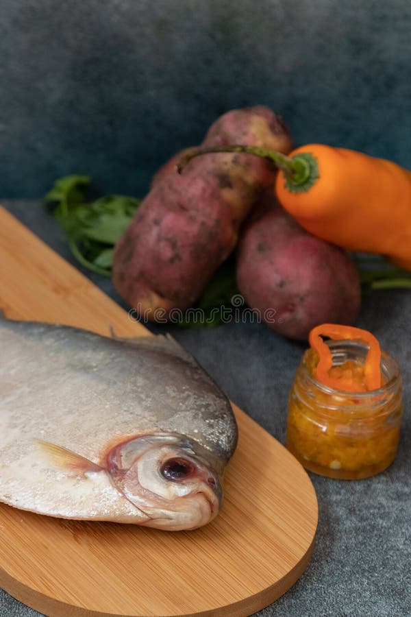 Still Life with Fresh Fish and Ingredients for Cooking Stock Image ...