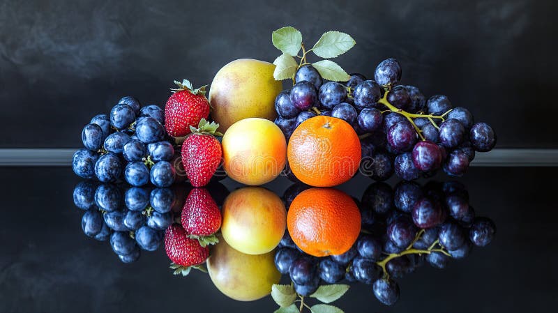 Still Life of Fresh Fruit with Reflection Stock Photo - Image of ...