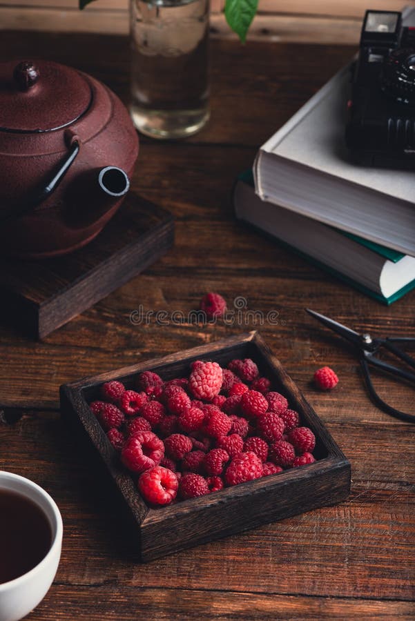 Still Life with Fresh Raspberries and Tea on a Table Stock Image - Image of diet, seasonal ...