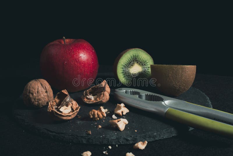 Still Life with Fruit in Black Background Stock Photo - Image of citrus ...