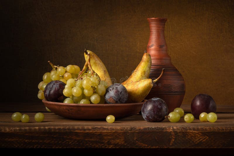 Still Life with Fruit in a Classic Style Stock Image - Image of juicy ...