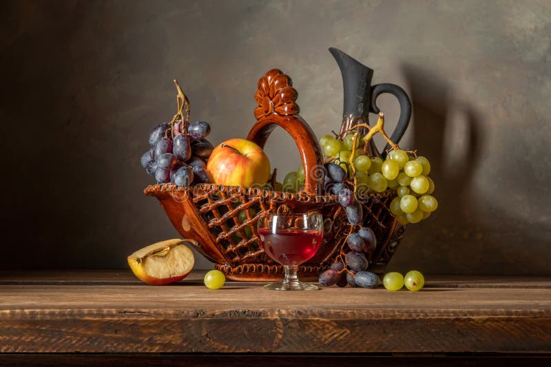 Still Life with Fruit in a Classic Style Stock Image - Image of juicy ...