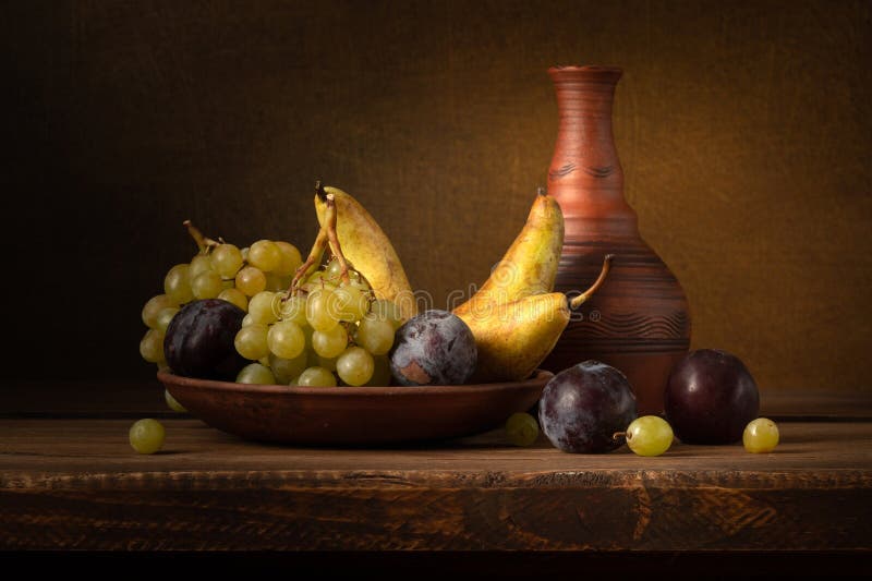 Still Life with Fruit in a Classic Style Stock Image - Image of ...