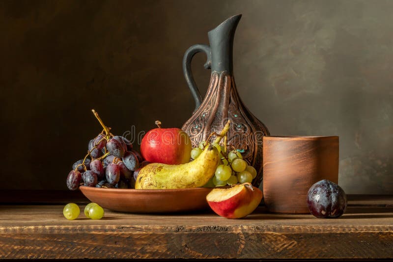 Still Life with Fruit in a Classic Style Stock Image - Image of tasty ...