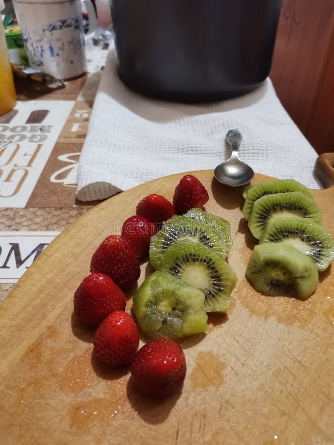 Still Life of Fruit, Rustic Still Life with Raspberries and Kiwi, Kiwi and Raspberries on the ...