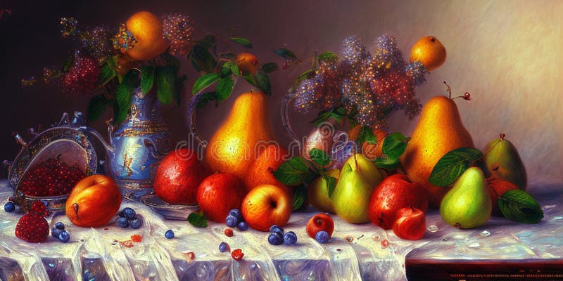 Still Life with Fruit in the Style of Classical Oil Painting Ai ...