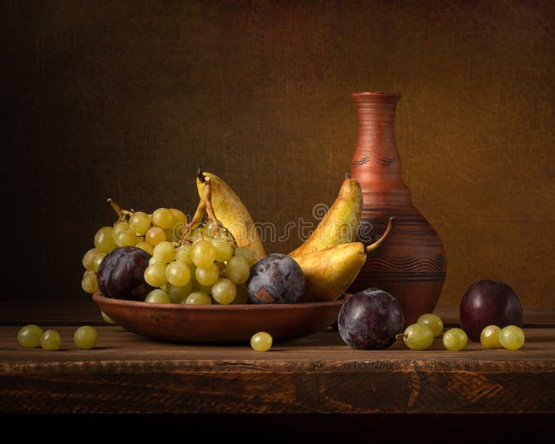 Still Life with Fruits in Dark Colors Stock Photo - Image of apple ...
