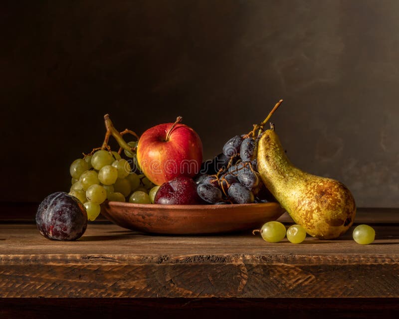 Still Life with Fruits in Dark Colors Stock Image - Image of food ...