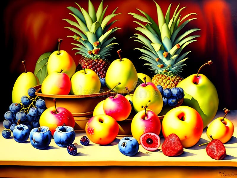 Still Life with Fruits, Generative AI Illustration Stock Illustration ...