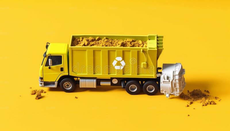 Still Life of Garbage Truck and Container on Yellow Stock Illustration ...