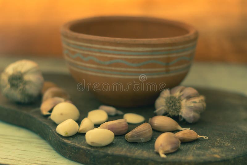 Still Life of Garlic on a Wooden Board Stock Photo - Image of flavor ...