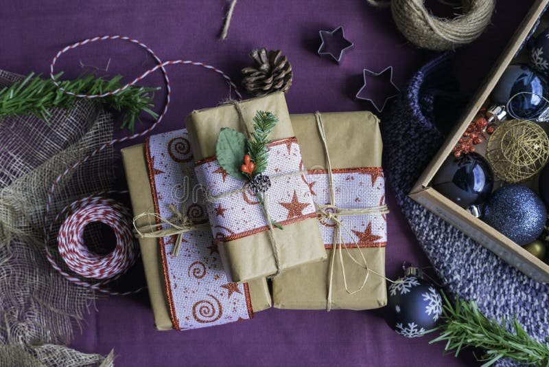 Still Life of Gift Wrapped at Home with Christmas Objects Stock Image ...