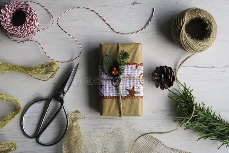 Still Life of Gift Wrapped at Home with Christmas Objects Stock Image ...