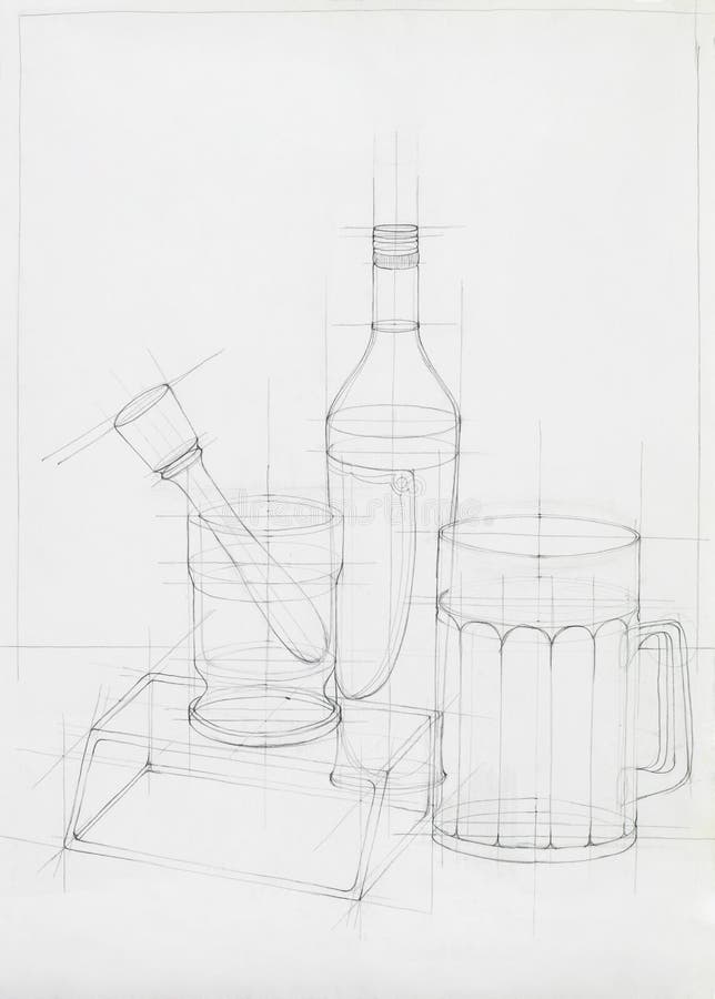 Colored Still Life Study on Object Composition Stock Illustration ...