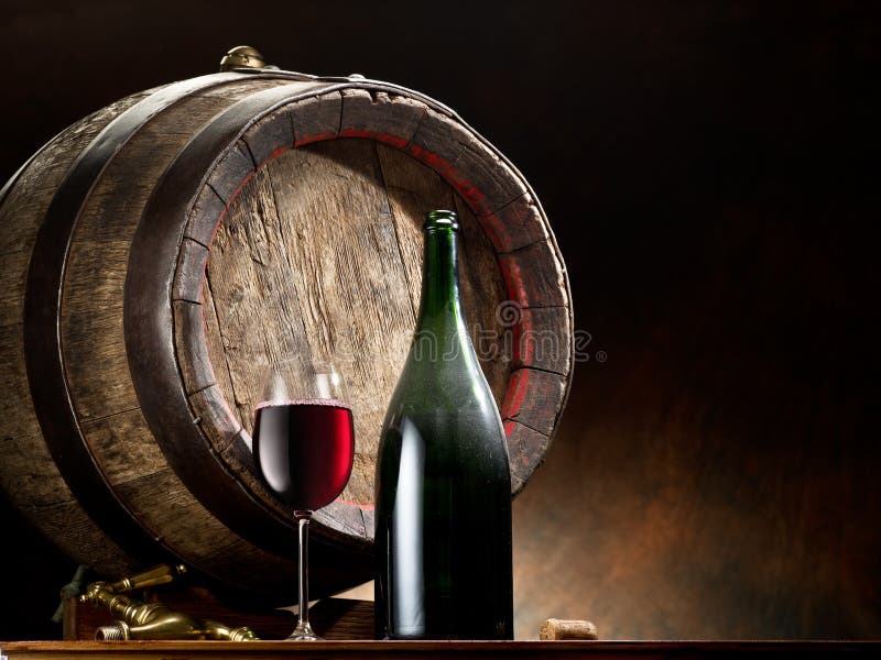Still-life with Glass of Wine, Bottle and Barrel. Stock Image - Image ...