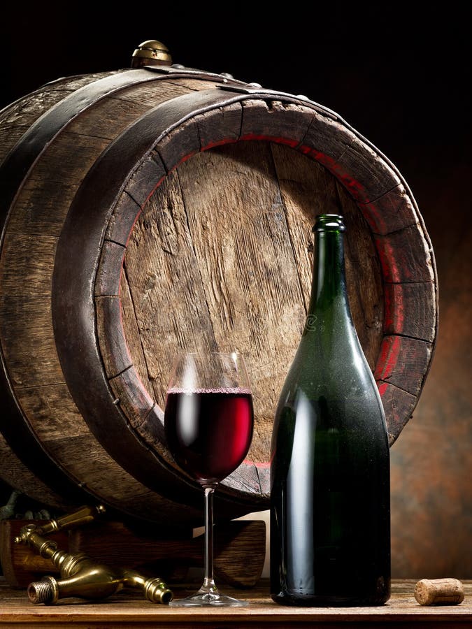 Still-life with Glass of Wine, Bottle and Barrel. Stock Image - Image ...
